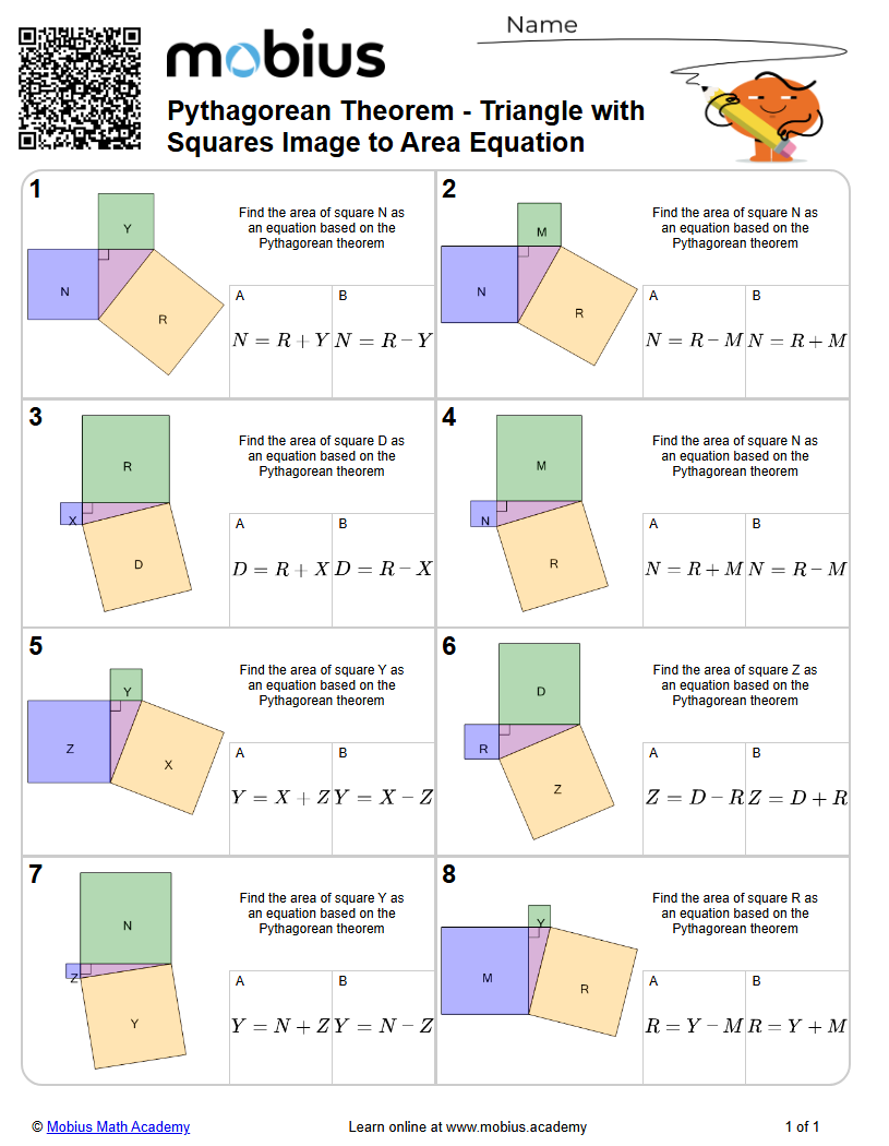 Pythagorean Theorem - Triangle with Squares Image to Area Equation ...