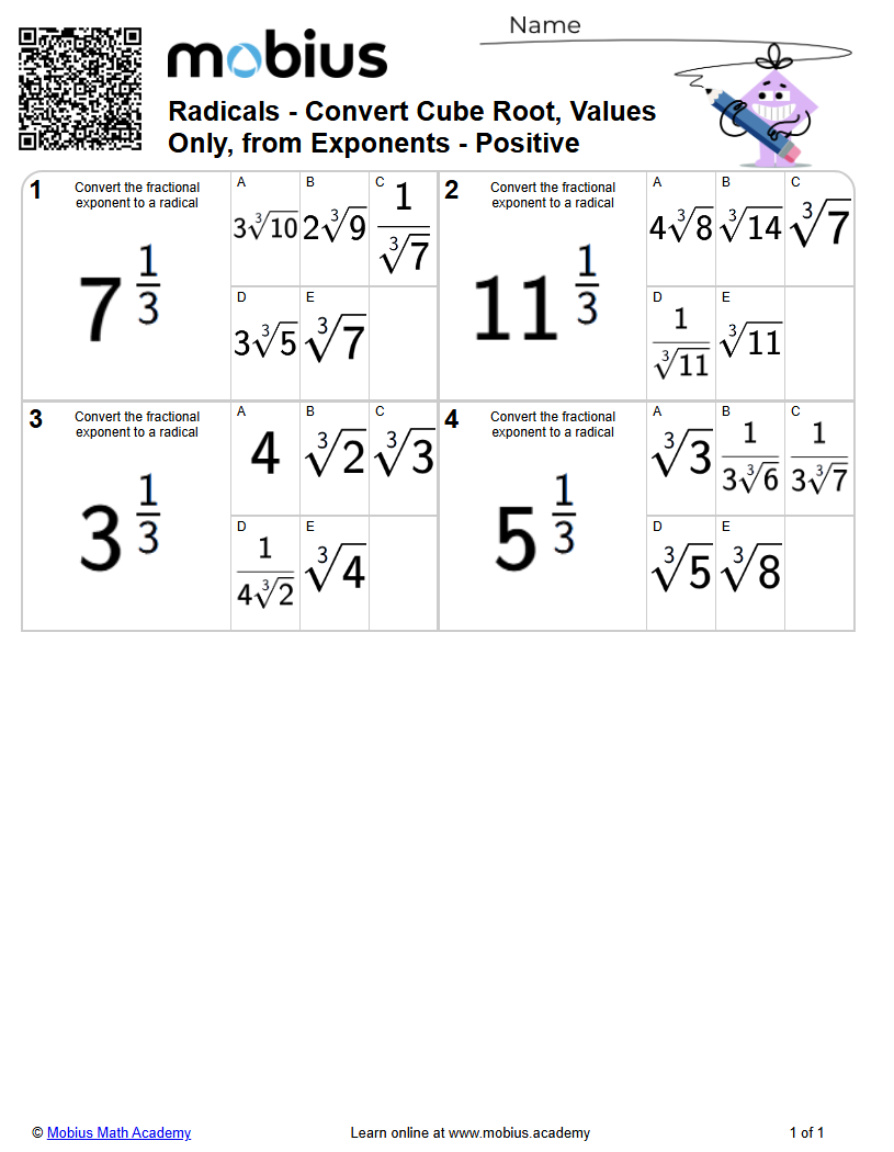 Radicals - Convert Cube Root, Values Only, from Exponents - Positive ...