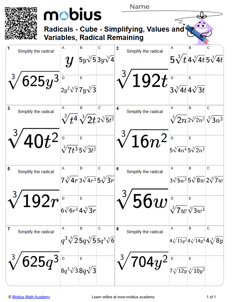 Cube - Simplifying, Values and Variables, Radical Remaining (Level 1 ...
