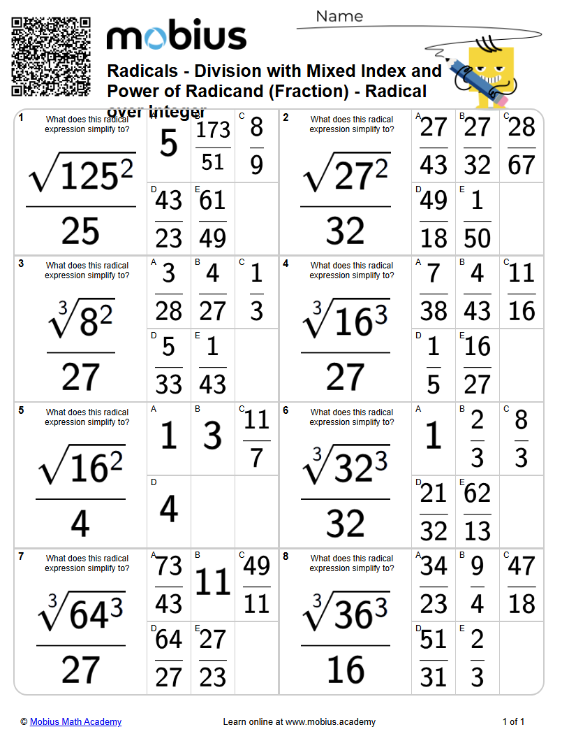 Division with Mixed Index and Power of Radicand (Fraction) - Radical ...