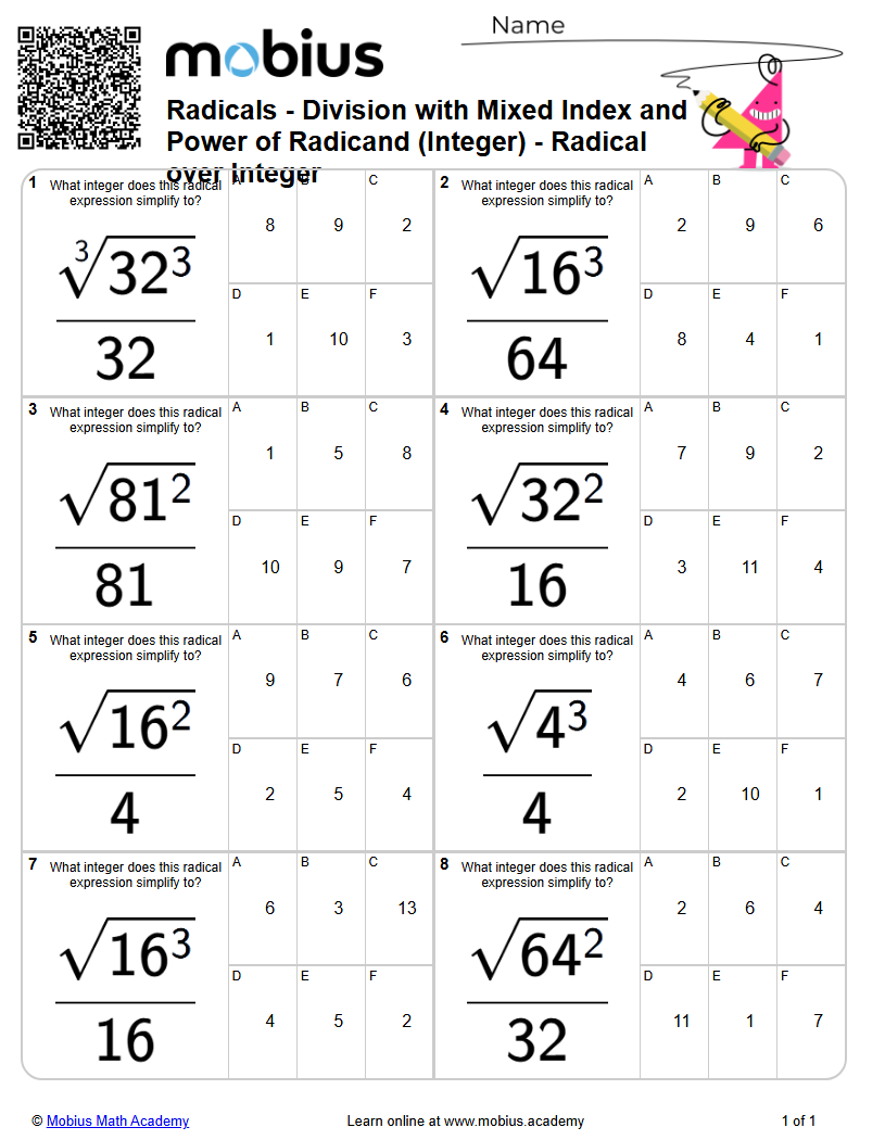 Radicals - Division with Mixed Index and Power of Radicand (Integer ...