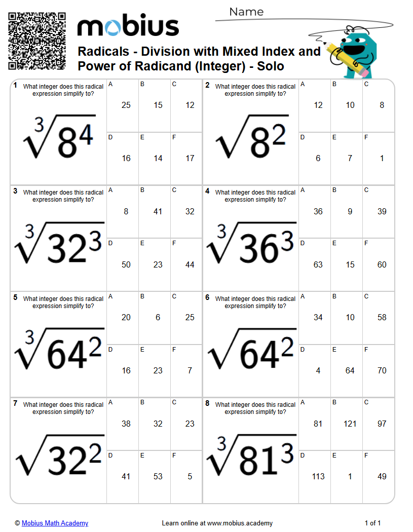 Radicals - Division with Mixed Index and Power of Radicand (Integer ...