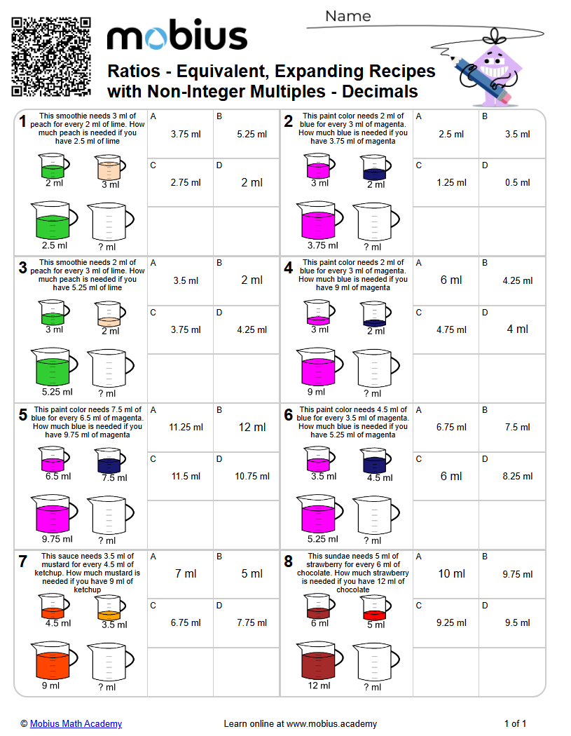 Level 1 | Rates/Ratios | Grade 9 Math Worksheets - Mobius Math Academy