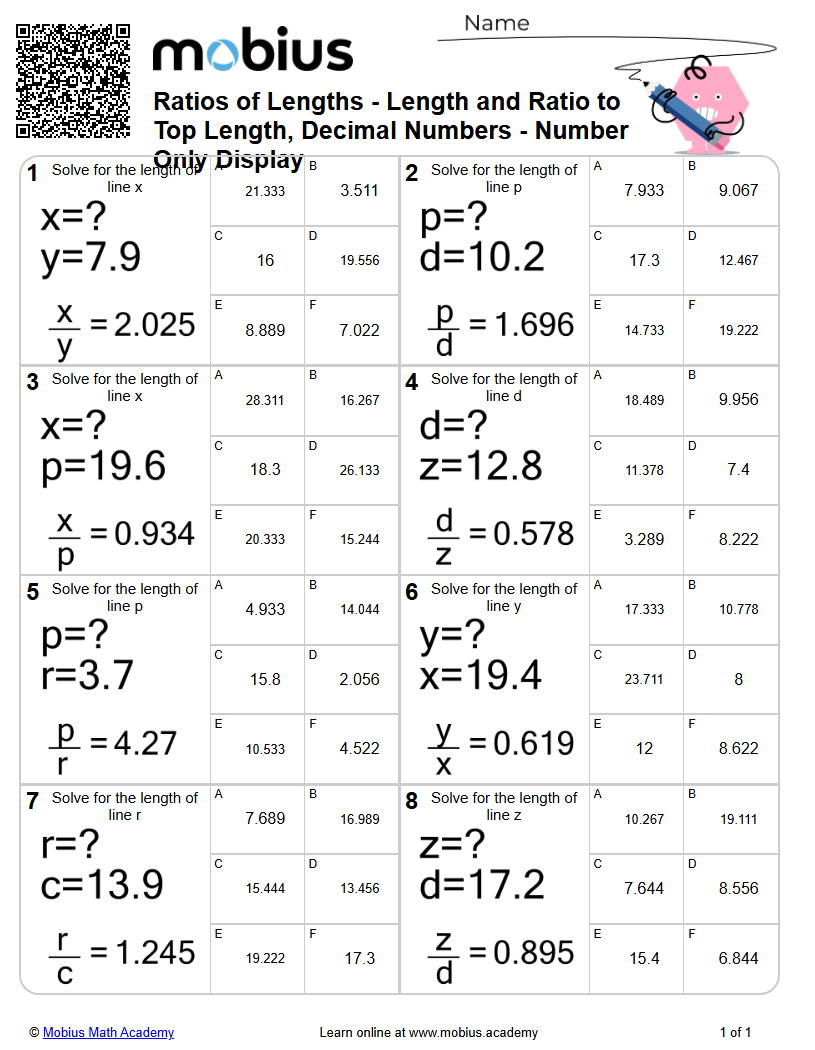 Ratios of Lengths - Length and Ratio to Top Length, Decimal Numbers ...