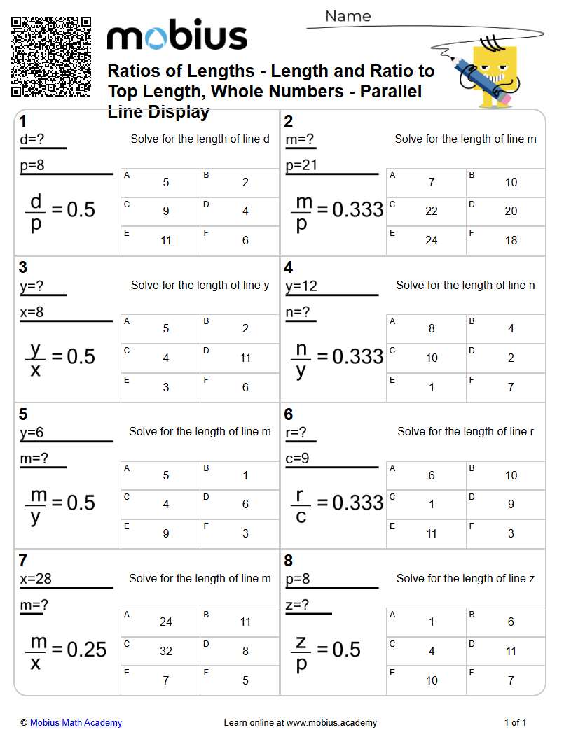 Ratios of Lengths - Length and Ratio to Top Length, Whole Numbers ...