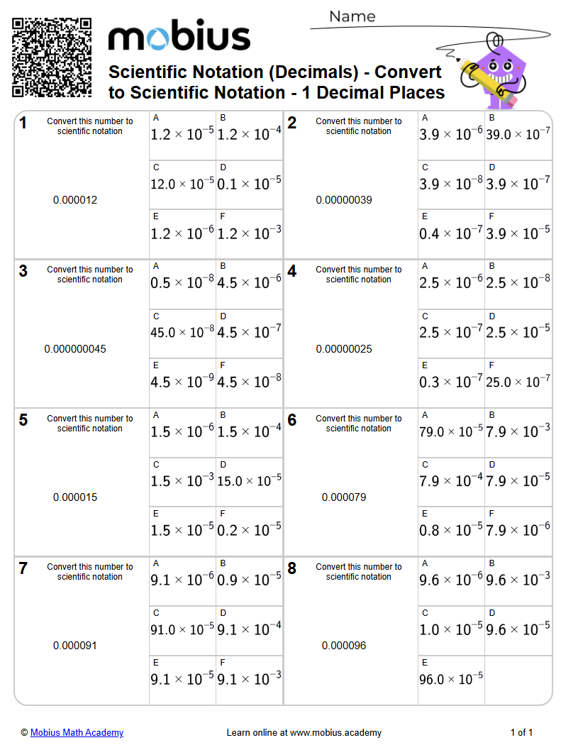 Scientific Notation (Decimals) - Convert to Scientific Notation - 1 ...