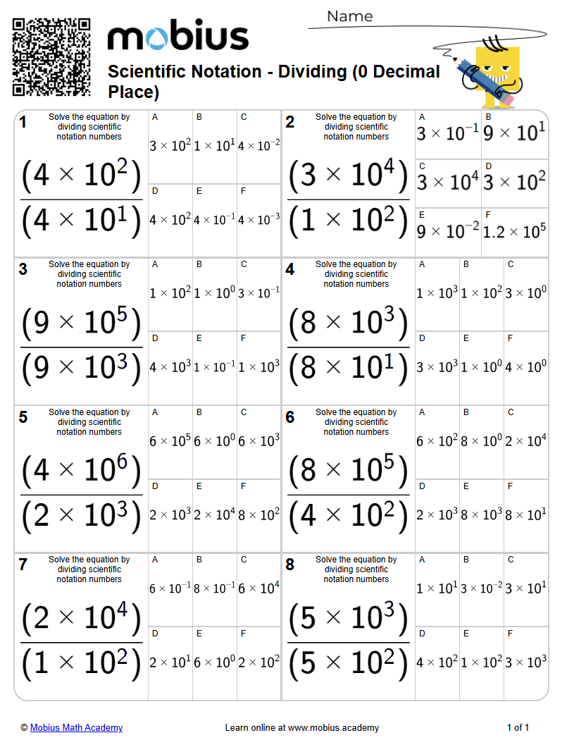Scientific Notation | Dividing (0 Decimal Place) (Level 1) | Grades 9 ...