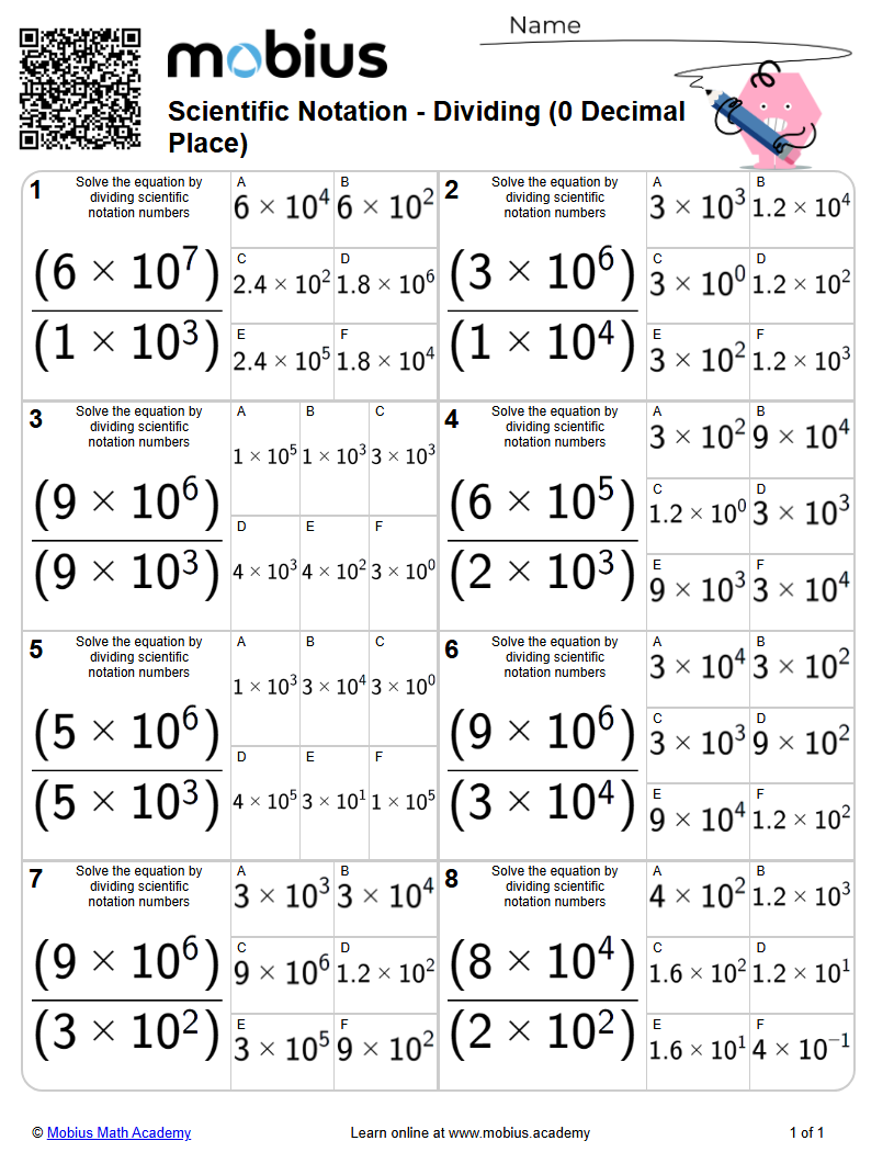 Dividing (0 Decimal Place) (Level 2) | Scientific Notation | Grades 9 ...