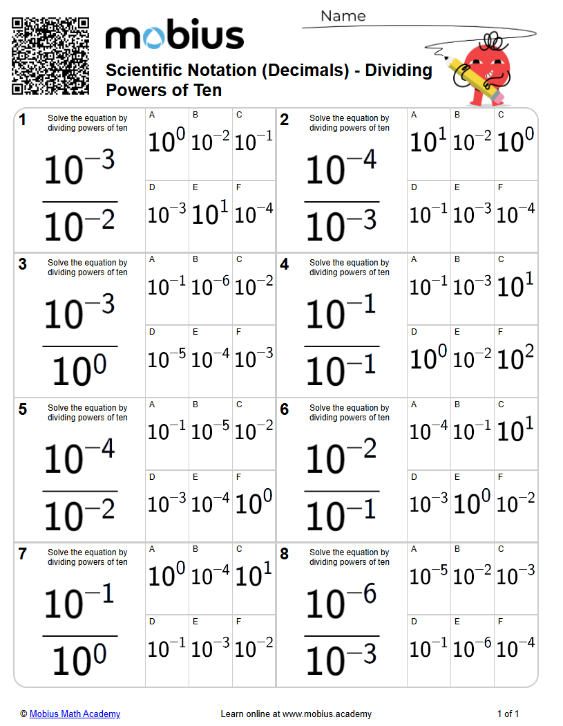 Scientific Notation (Decimals) - Dividing Powers of Ten | Level 1 ...