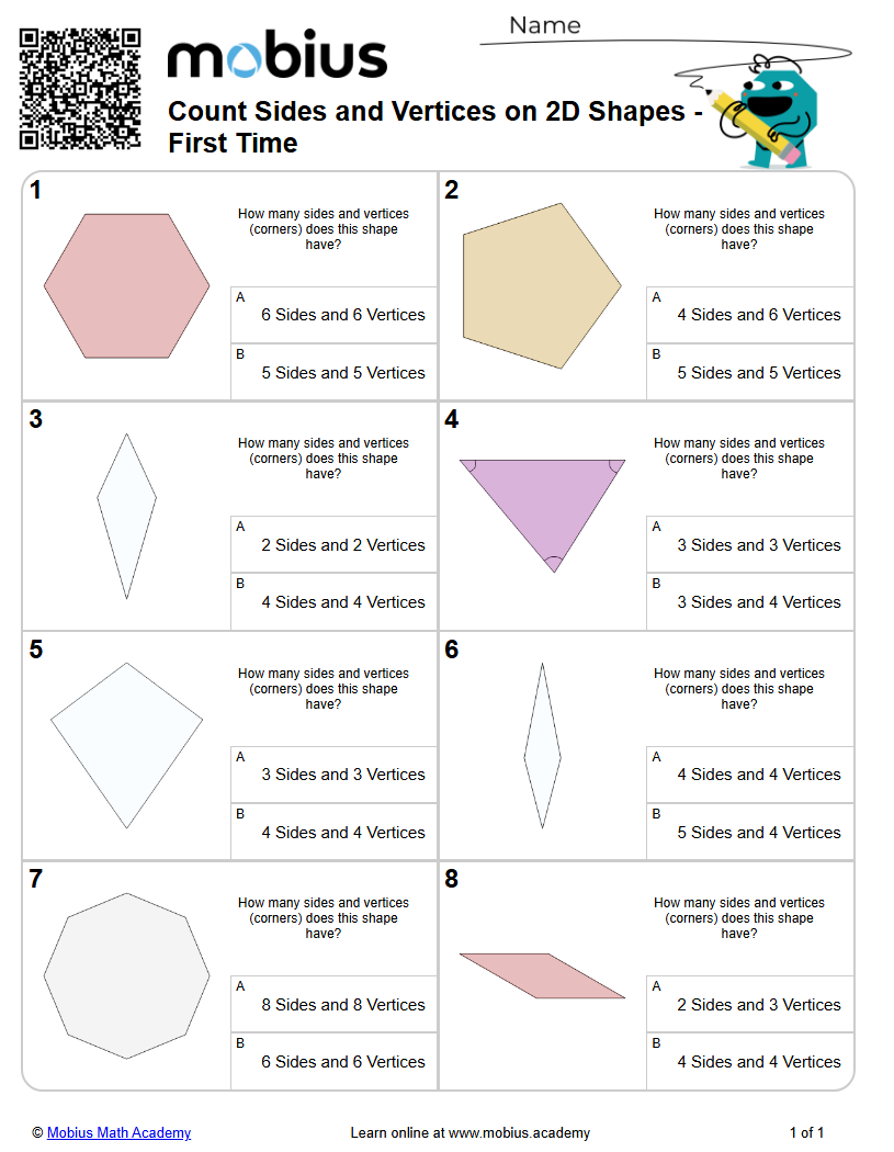 Count Sides and Vertices on 2D Shapes - First Time | Level 1 | Grades 2 ...