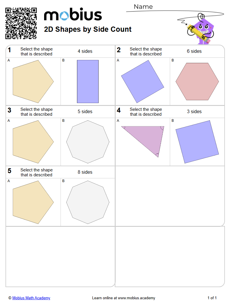 2D Shapes by Side Count (Level 1) - Mobius Math Academy