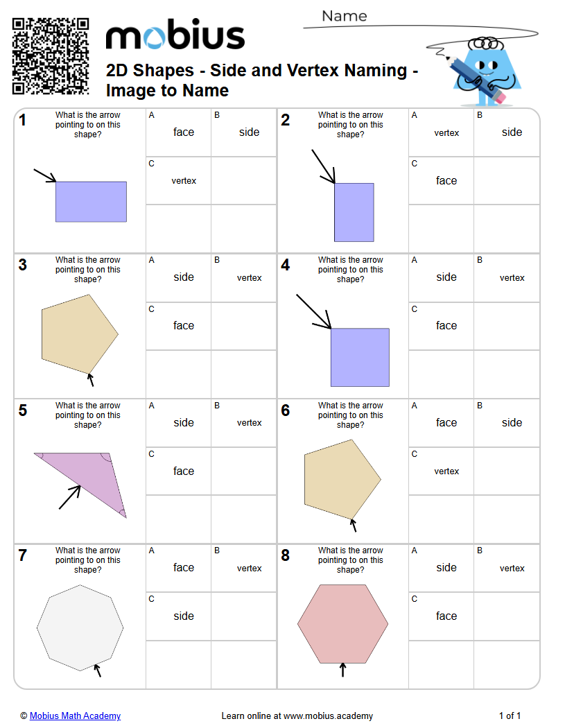 2D Shapes - Side and Vertex Naming - Image to Name (Level 1) - Mobius ...