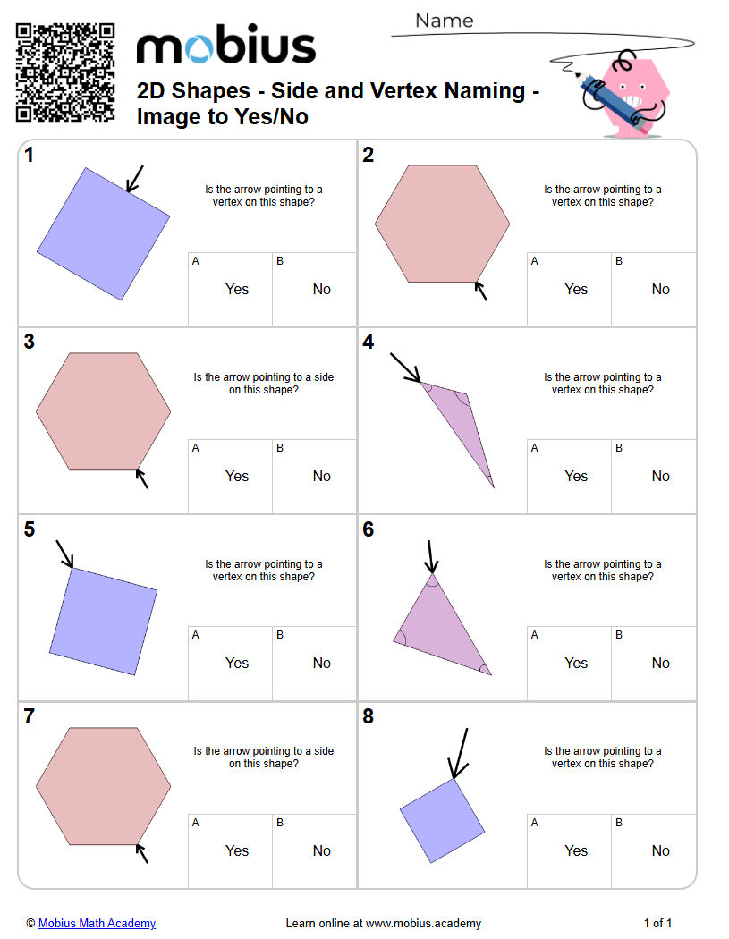 2D Shapes - Side and Vertex Naming - Image to Yes/No (Level 2) - Mobius ...