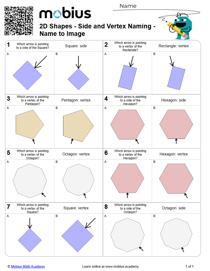 2D Shapes - Side and Vertex Naming - Name to Image (Level 2) - Mobius ...