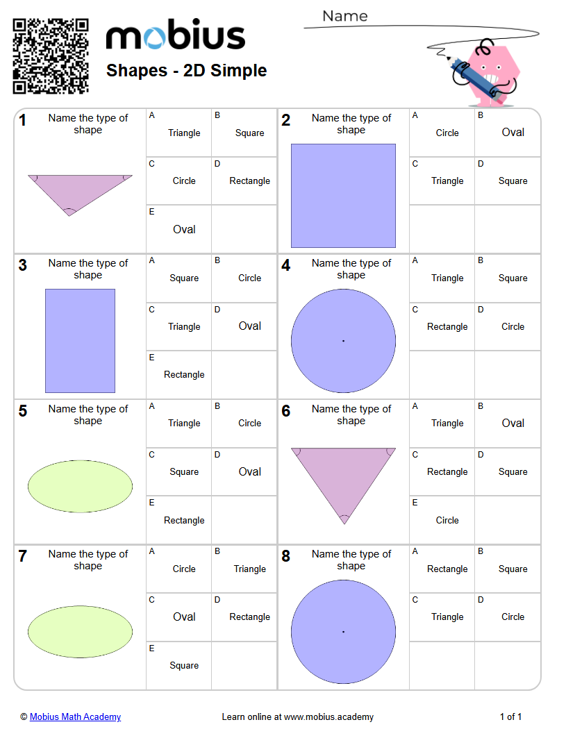 Level 1 | Shapes and Angles | Grades 0-2 Math Worksheets - Mobius Math ...