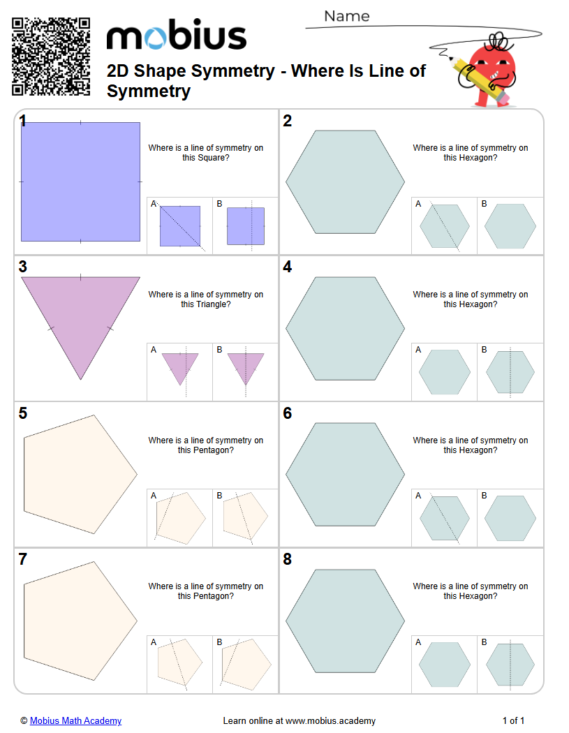 2D Shape Symmetry - Where Is Line of Symmetry (Level 1) - Mobius Math ...