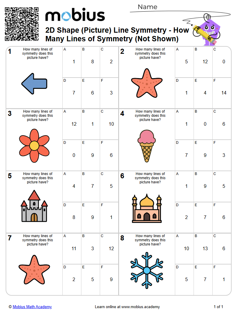 2D Shape (Picture) Line Symmetry - How Many Lines of Symmetry (Not ...