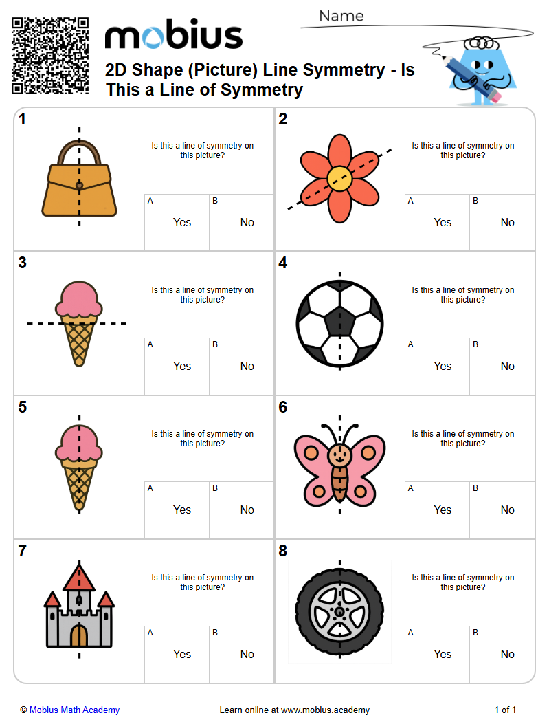 2D Shape (Picture) Line Symmetry - Is This a Line of Symmetry (Level 1 ...