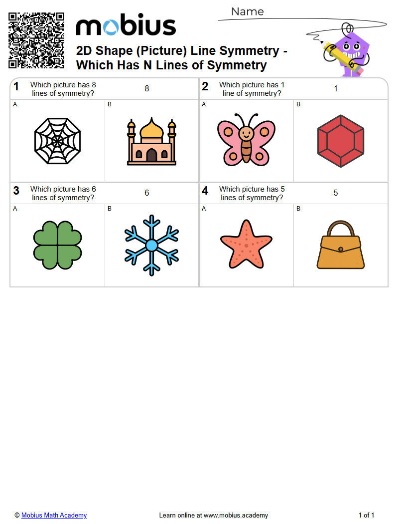 2D Shape (Picture) Line Symmetry - Which Has N Lines of Symmetry (Level ...