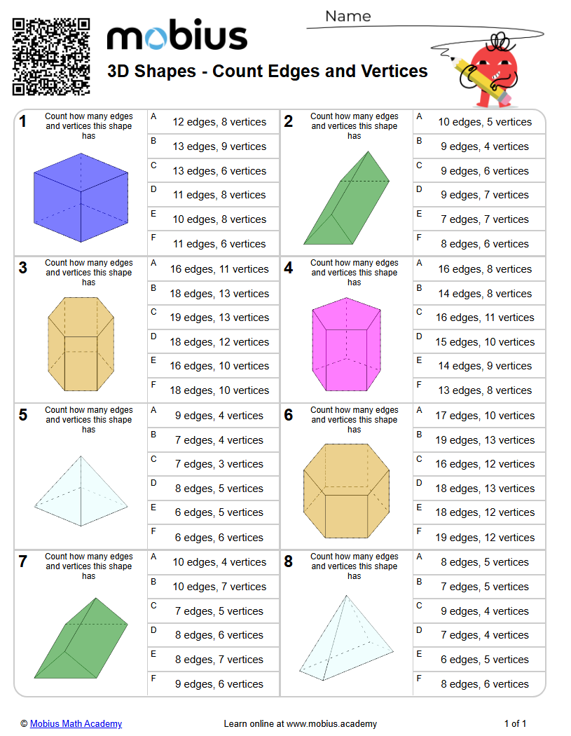 3D Shapes - Count Edges and Vertices | Level 1 | Grades 3-9 Math ...