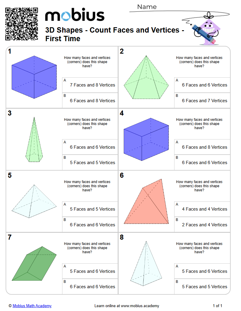 3D Shapes - Count Faces and Vertices - First Time (Level 1) - Mobius ...