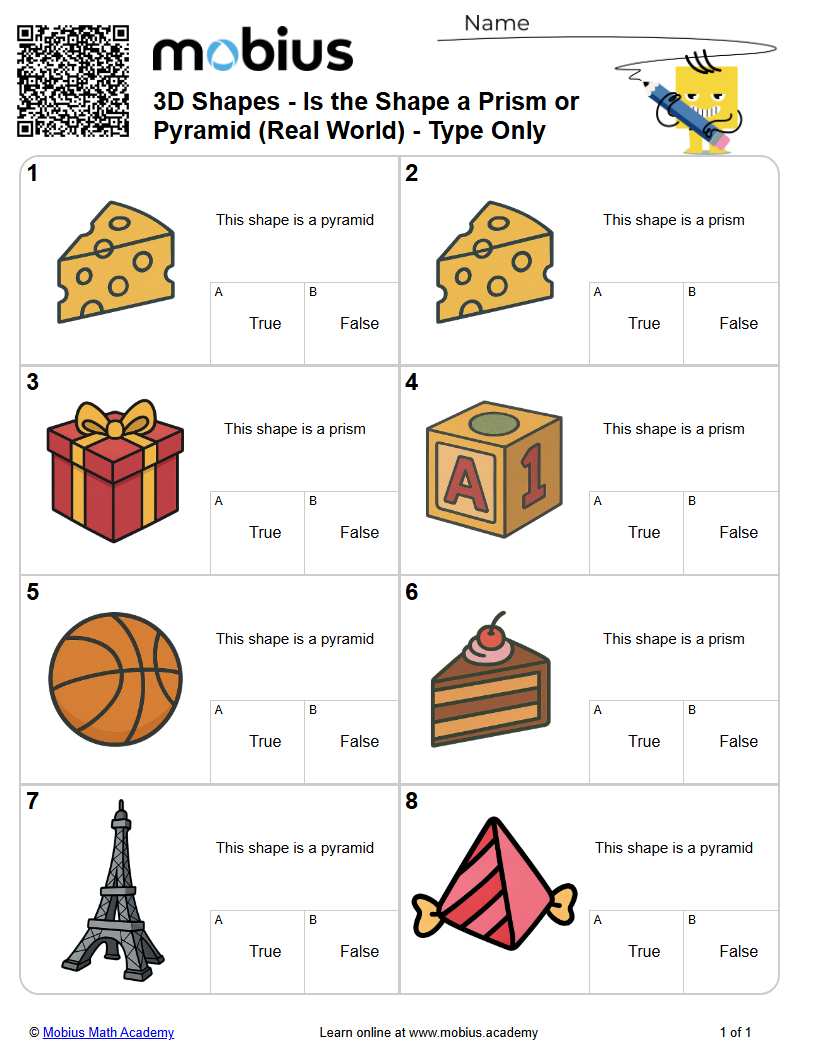 3D Shapes - Is the Shape a Prism or Pyramid (Real World) - Type Only ...