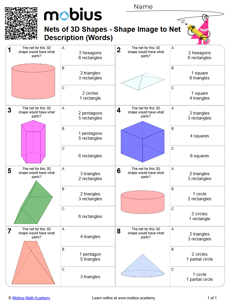 Nets of 3D Shapes - Shape Image to Net Description (Words) (Level 1 ...