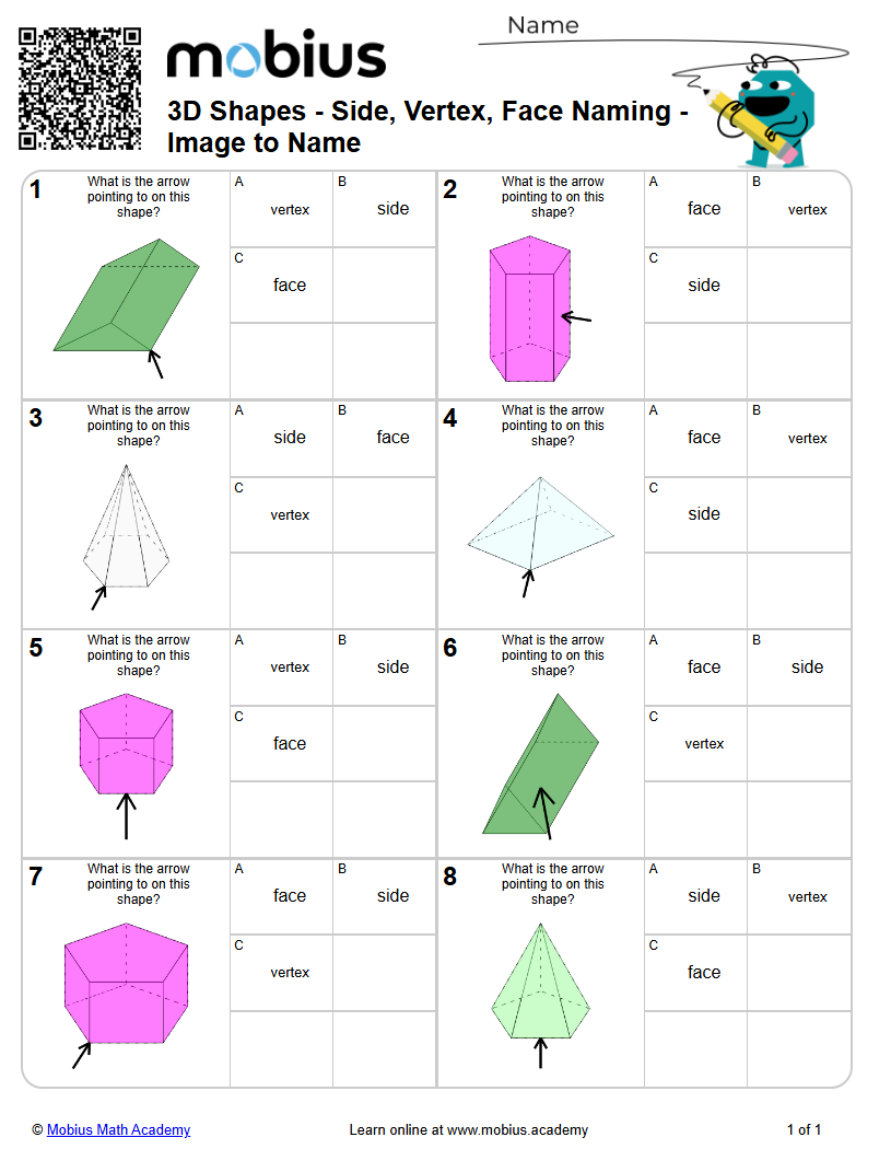 3D Shapes - Side, Vertex, Face Naming - Image to Name (Level 1 ...