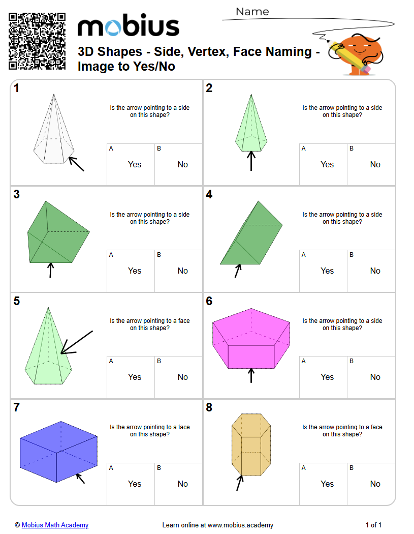 Level 1 | Shapes and Angles | Grade 3 Math Worksheets - Mobius Math Academy