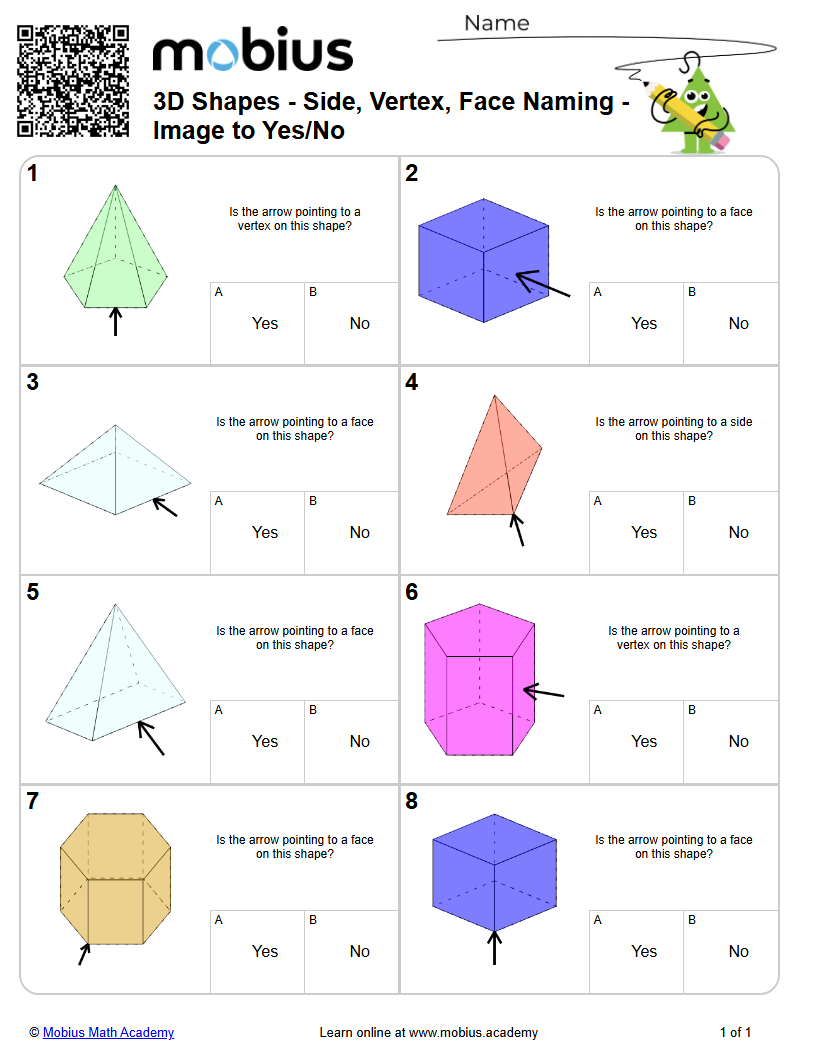 3D Shapes - Side, Vertex, Face Naming - Image to Yes/No (Level 2 ...