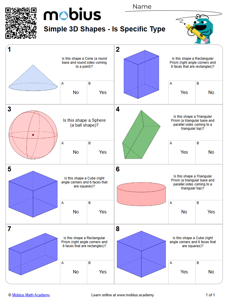 Simple 3D Shapes - Is Specific Type | Level 1 | Grades 1-3 Math ...