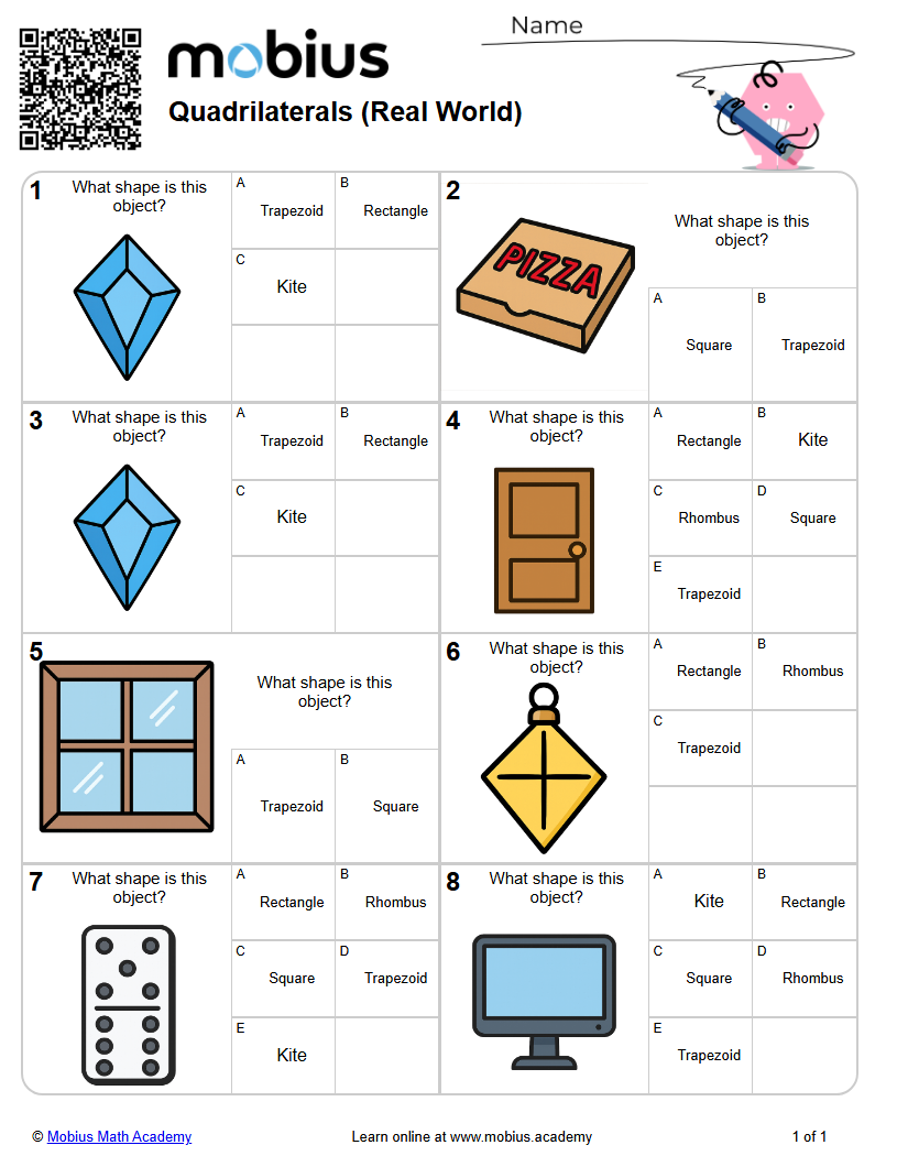 Quadrilaterals (Real World) | Level 1 | Grades 4-6 Math Worksheets ...