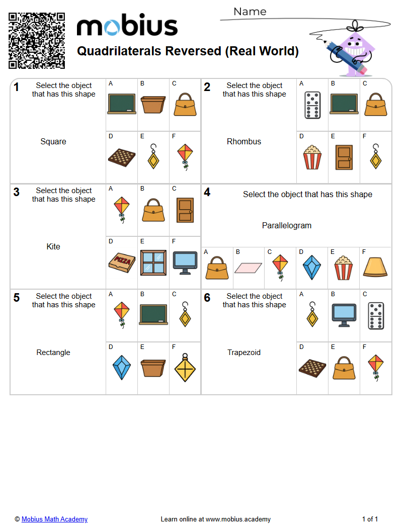 Quadrilaterals Reversed (Real World) (Level 1) - Mobius Math Academy