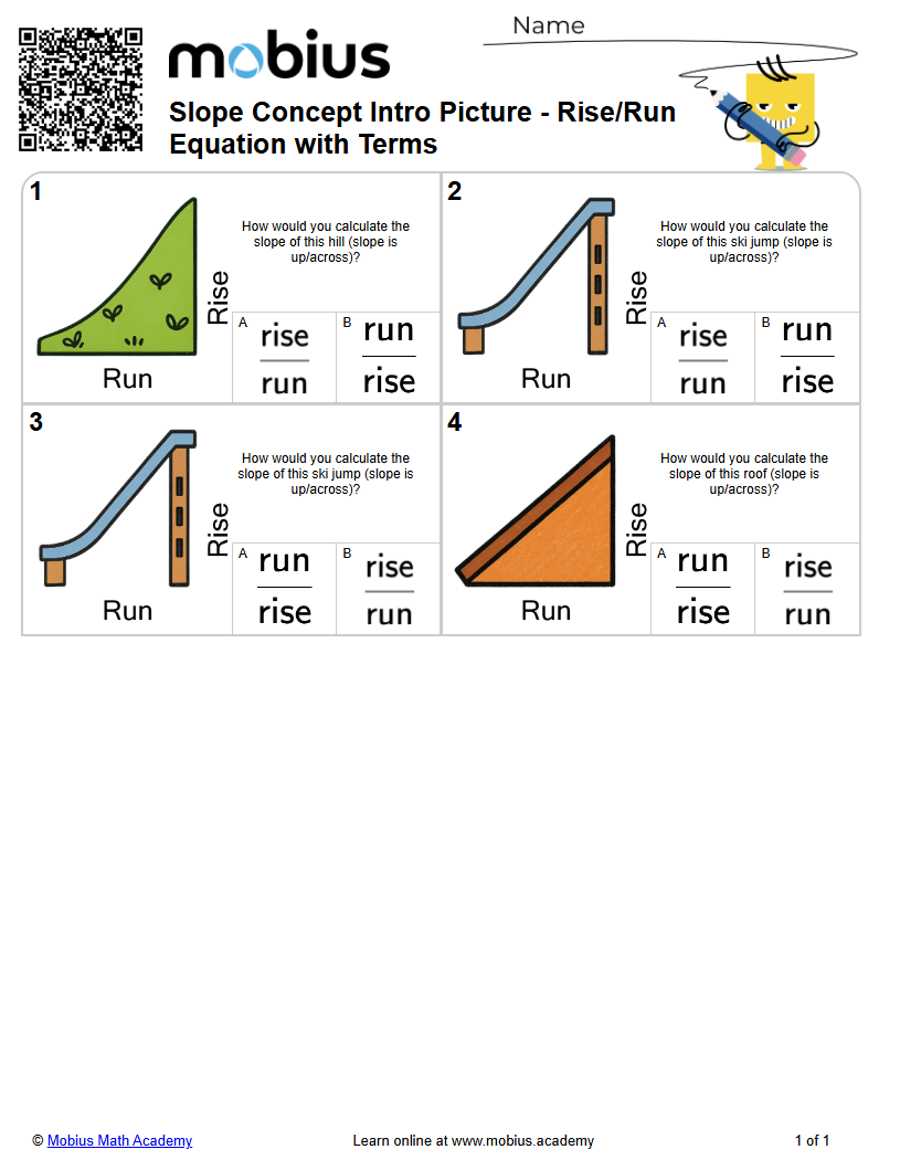Level 1 | Slope/Linear Equations | Grade 9 Math Worksheets - Mobius ...