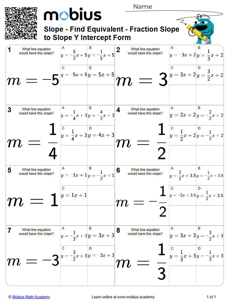 Slope - Find Equivalent - Fraction Slope to Slope Y Intercept Form ...