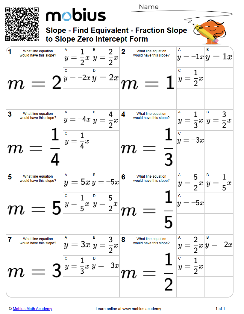 Slope - Find Equivalent - Fraction Slope to Slope Zero Intercept Form ...