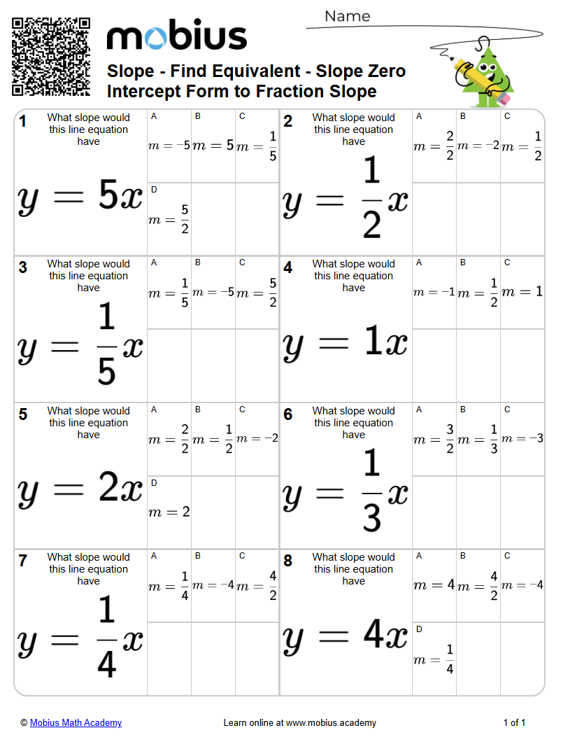 Slope - Find Equivalent - Slope Zero Intercept Form to Fraction Slope ...