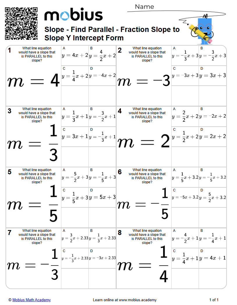 Slope - Find Parallel - Fraction Slope to Slope Y Intercept Form (Level ...