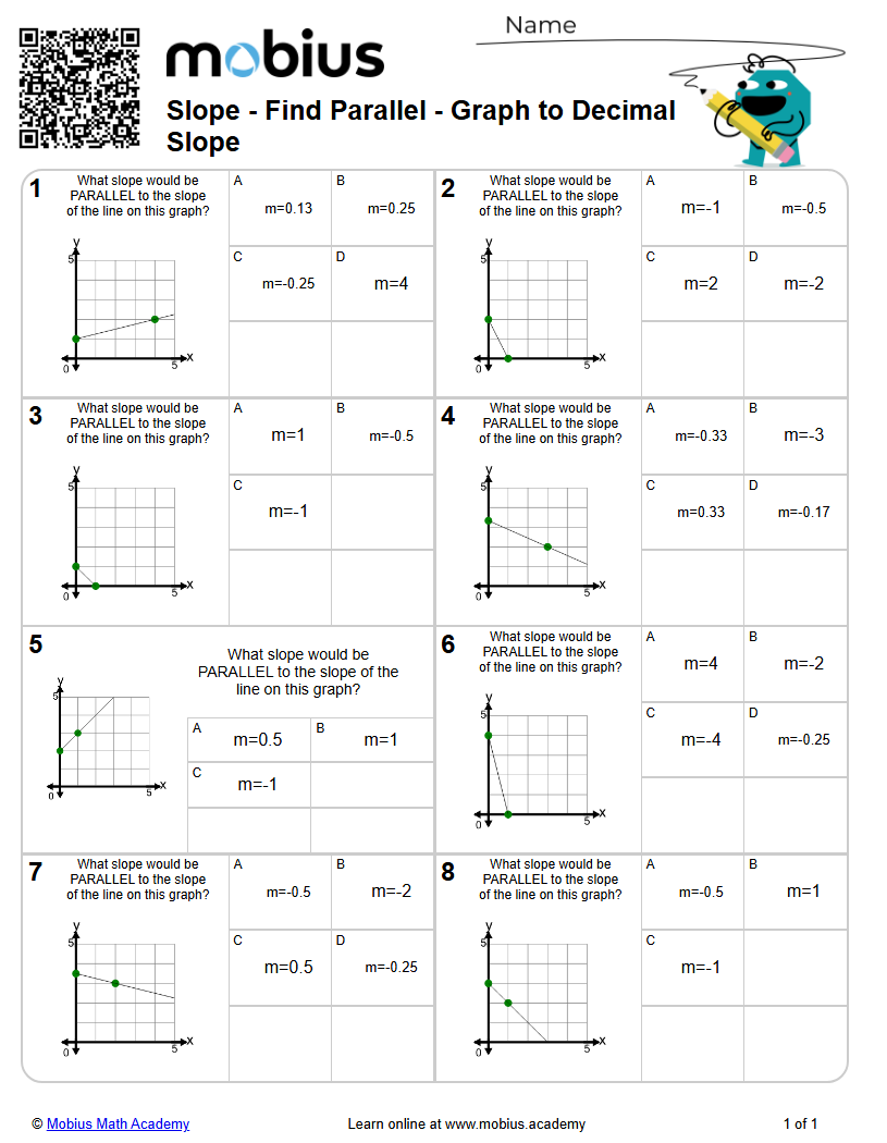 Slope - Find Parallel - Graph to Decimal Slope (Level 1) - Mobius Math ...