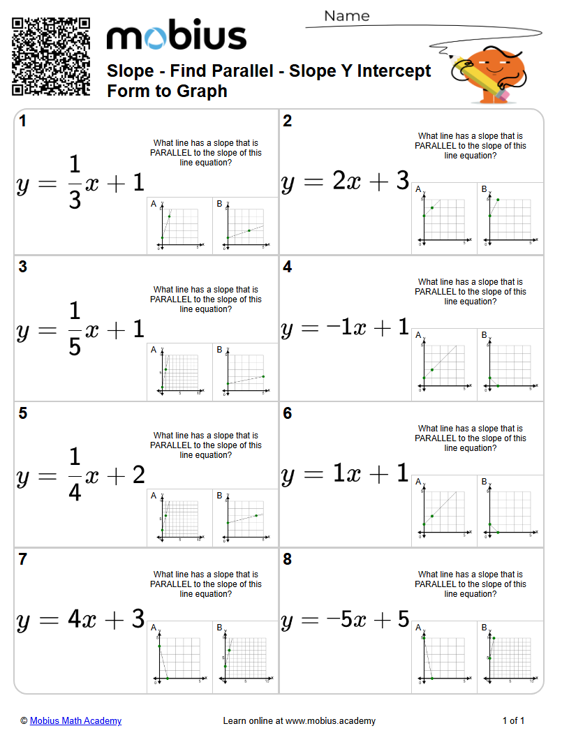 Slope - Find Parallel - Slope Y Intercept Form to Graph (Level 1 ...