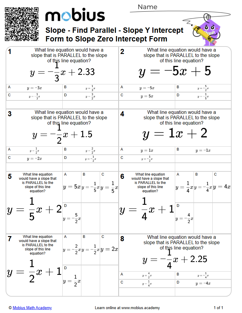 Slope - Find Parallel - Slope Y Intercept Form to Slope Zero Intercept ...