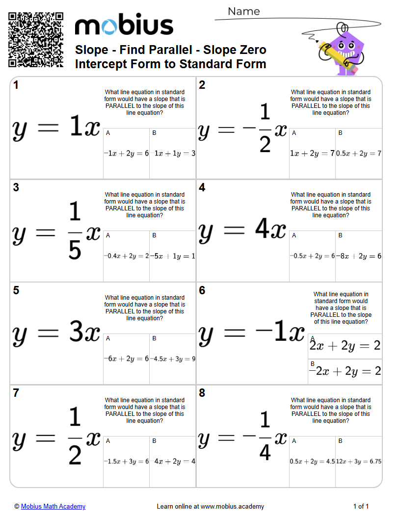 Slope - Find Parallel - Slope Zero Intercept Form to Standard Form ...