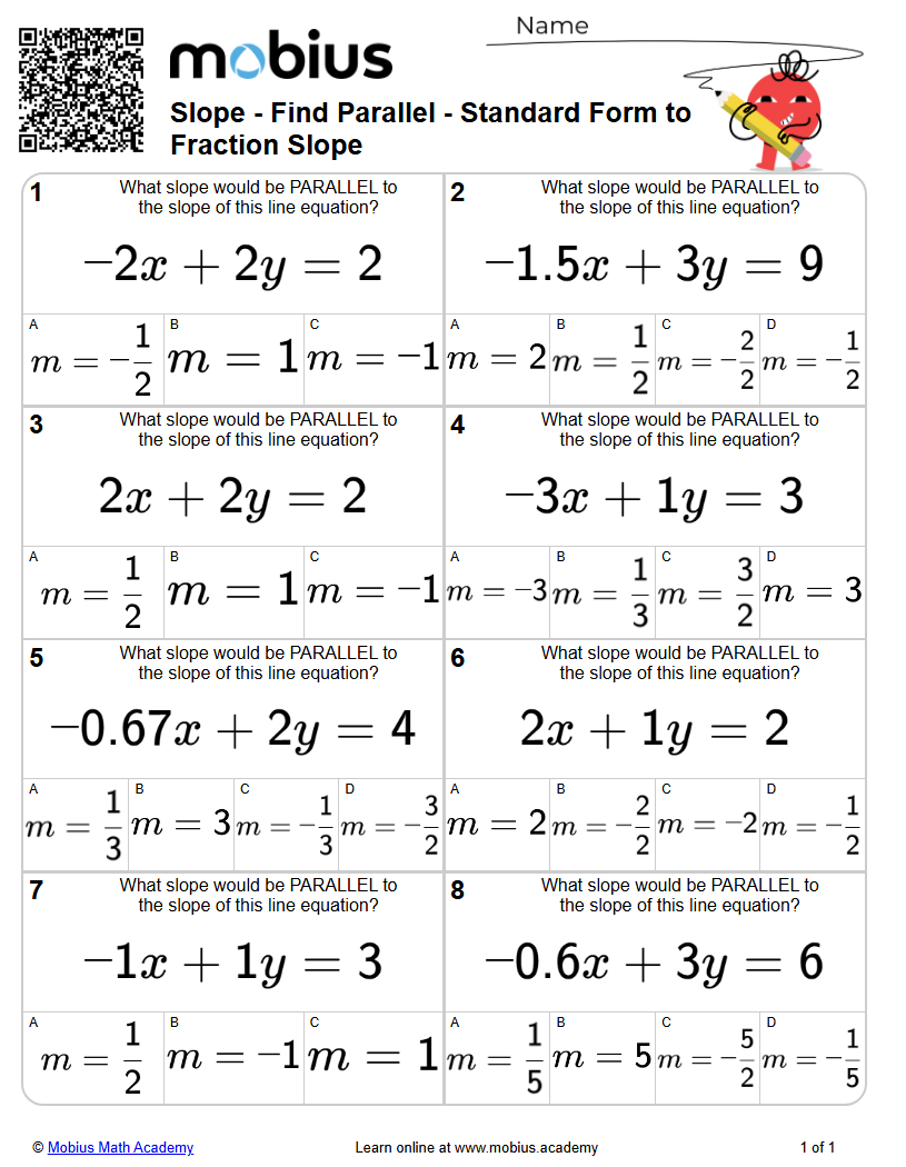 Slope - Find Parallel - Standard Form to Fraction Slope (Level 1 ...