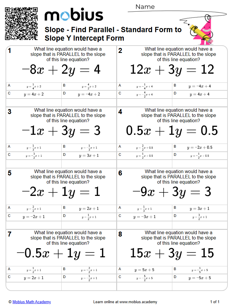 Slope - Find Parallel - Standard Form to Slope Y Intercept Form (Level ...