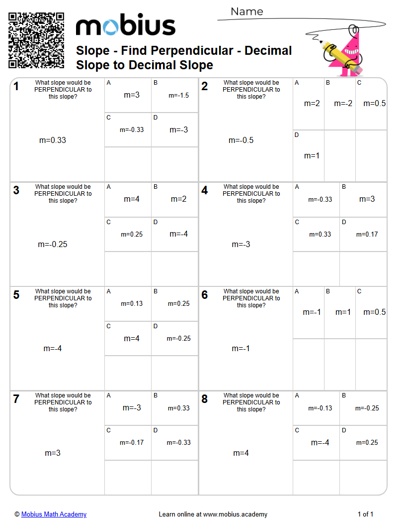 Slope - Find Perpendicular - Decimal Slope to Decimal Slope (Level 1 ...