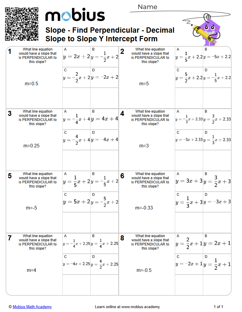 Slope - Find Perpendicular - Decimal Slope to Slope Y Intercept Form ...