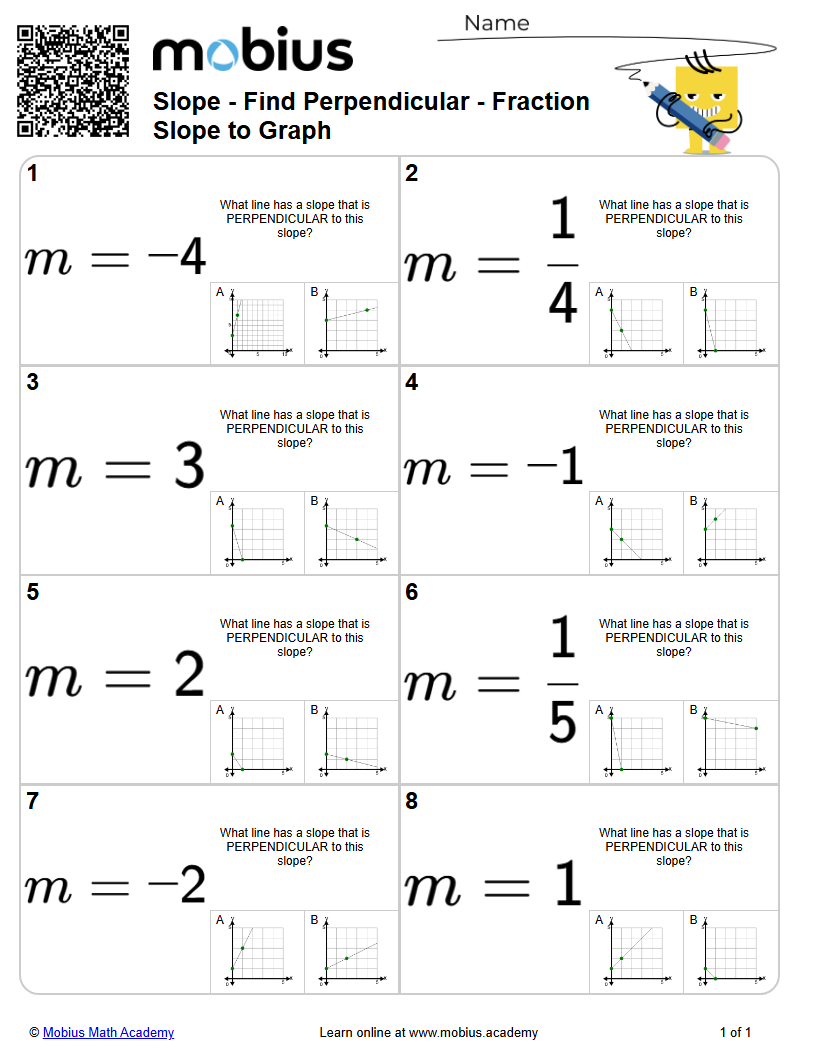 Slope - Find Perpendicular - Fraction Slope to Graph | Level 1 | Grade ...