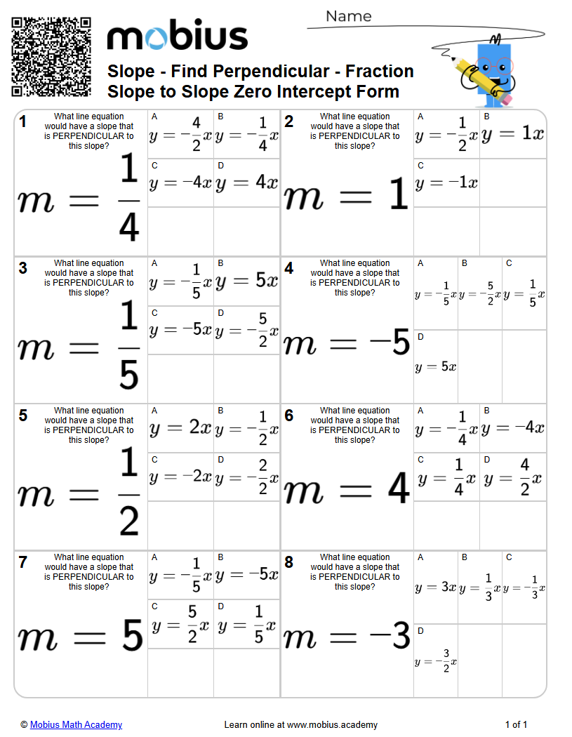Slope - Find Perpendicular - Fraction Slope to Slope Zero Intercept ...