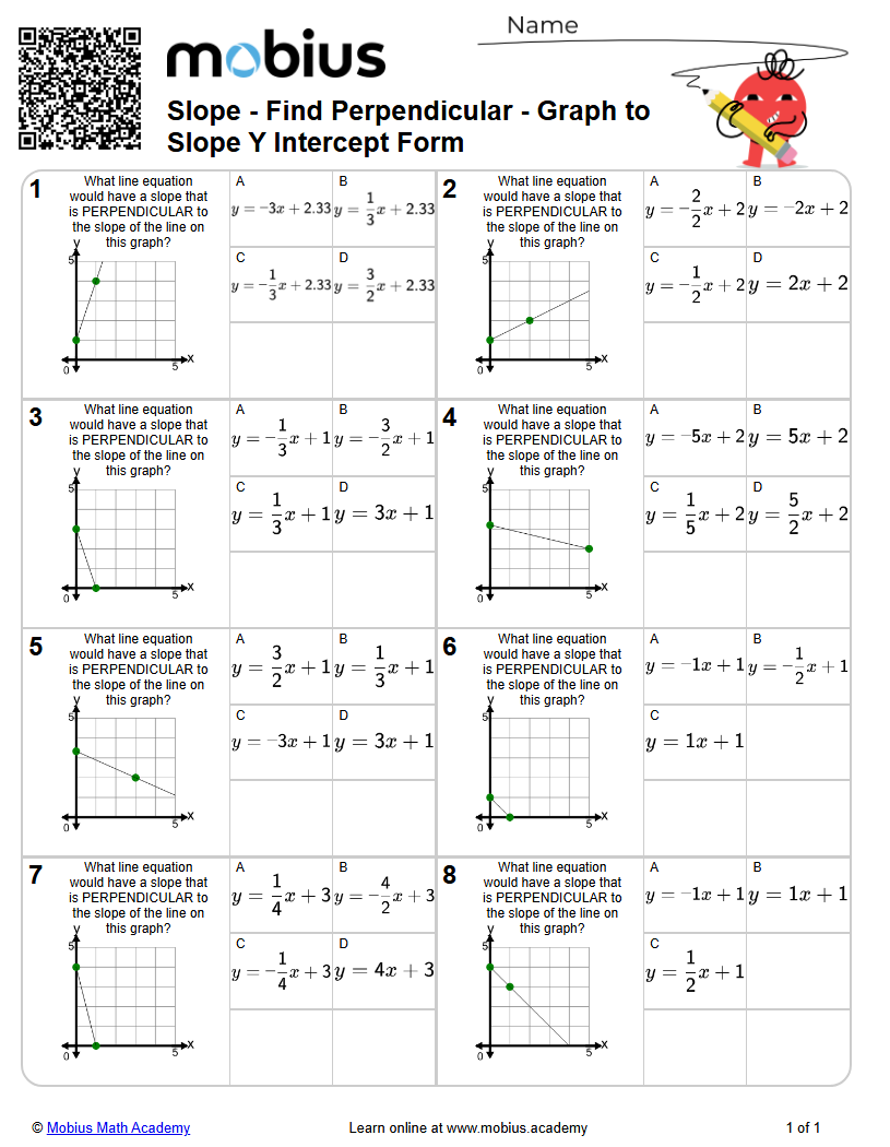 Slope - Find Perpendicular - Graph to Slope Y Intercept Form (Level 1 ...