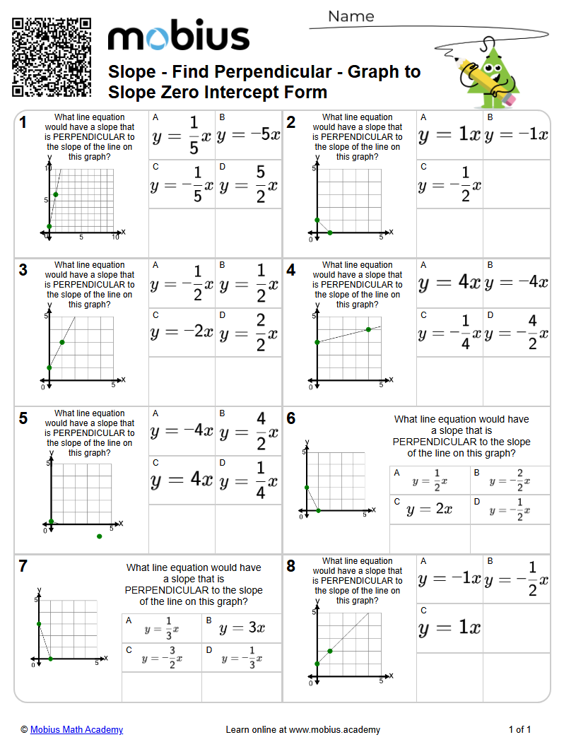Slope - Find Perpendicular - Graph to Slope Zero Intercept Form (Level ...